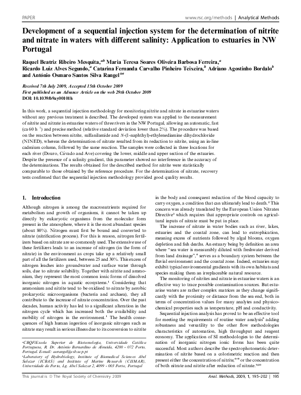 Pdf Development Of A Sequential Injection System For The Determination Of Nitrite And Nitrate