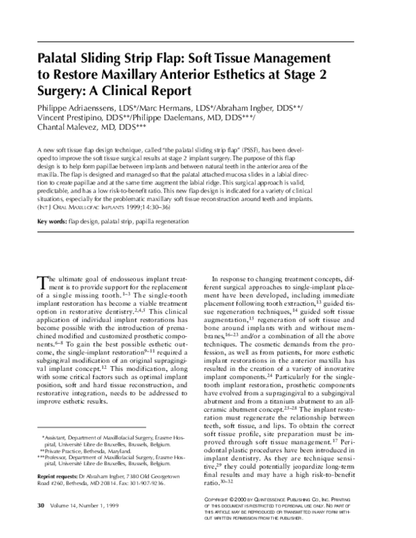 (PDF) Palatal sliding strip flap: soft tissue management to restore ...