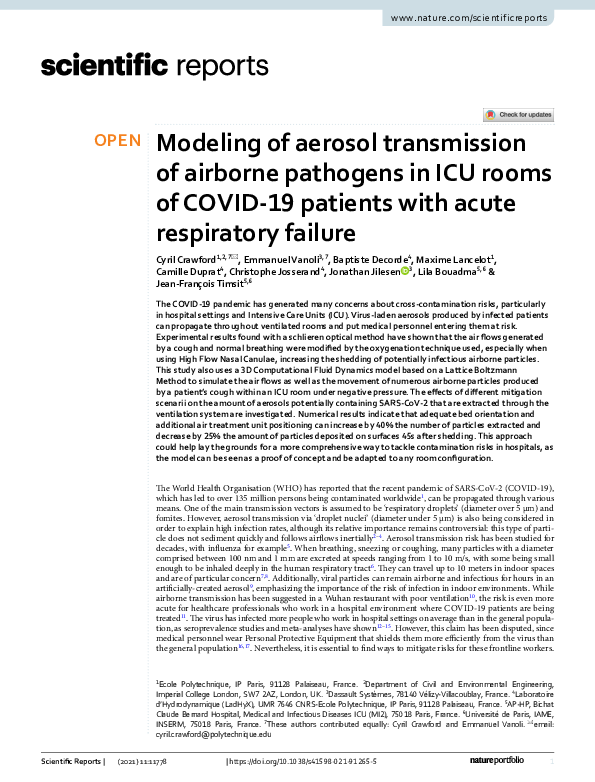 (PDF) Modeling of aerosol transmission of airborne pathogens in ICU ...