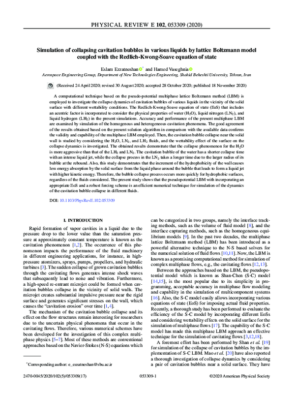 (PDF) Simulation of collapsing cavitation bubbles in various liquids by lattice Boltzmann model ...