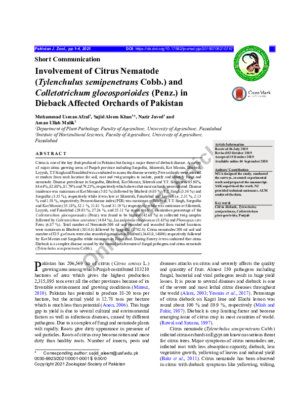 (PDF) Involvement of Citrus Nematode (Tylenchulus semipenetrans Cobb ...