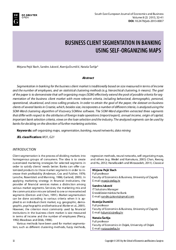 Pdf Business Client Segmentation In Banking Using Self Organizing Maps