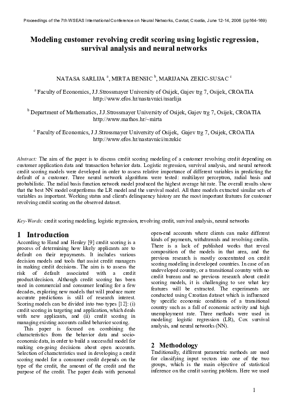 Pdf Modeling Customer Revolving Credit Scoring Using Logistic Regression Survival Analysis