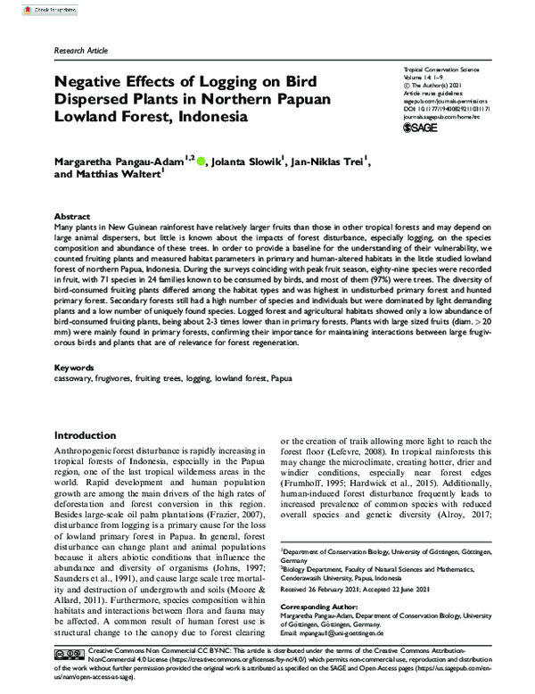 (PDF) Negative Effects of Logging on Bird Dispersed Plants in Northern ...