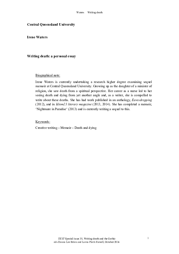 (PDF) Writing death: a personal essay