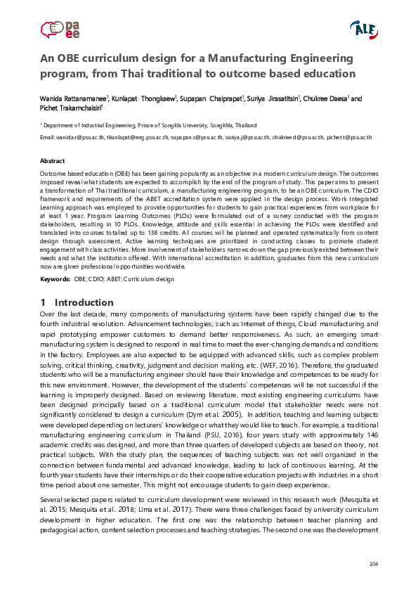 (PDF) OBE Curriculum Design in Manufacturing Engineering