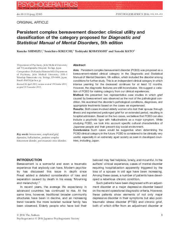 (PDF) Persistent complex bereavement disorder: clinical utility and ...