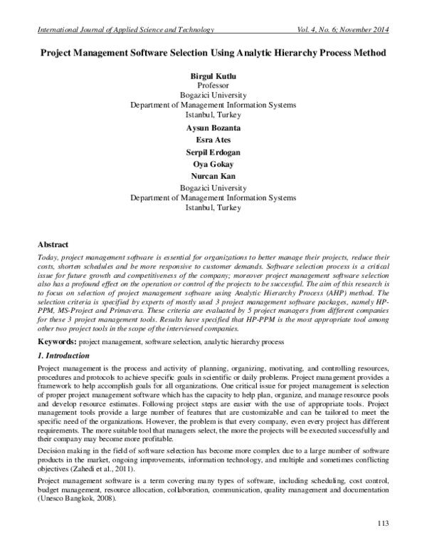 Pdf Project Management Software Selection Using Analytic Hierarchy Process Method