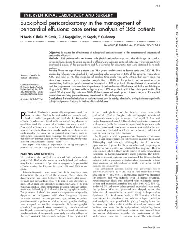 (PDF) Subxiphoid pericardiostomy in the management of pericardial ...