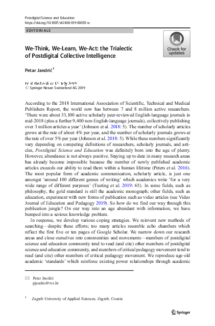 (PDF) We-Think, We-Learn, We-Act: the Trialectic of Postdigital Collective Intelligence