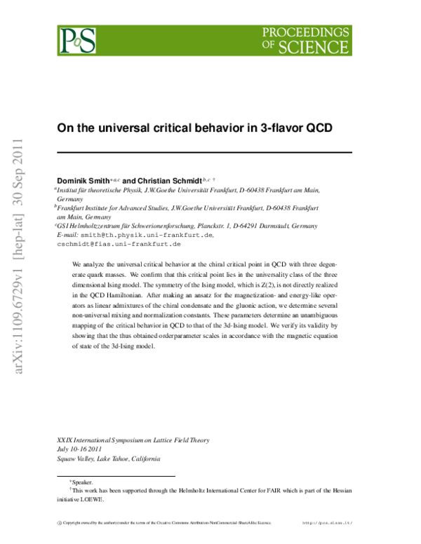 (PDF) Critical Behavior in 3-Flavor QCD and Ising Model