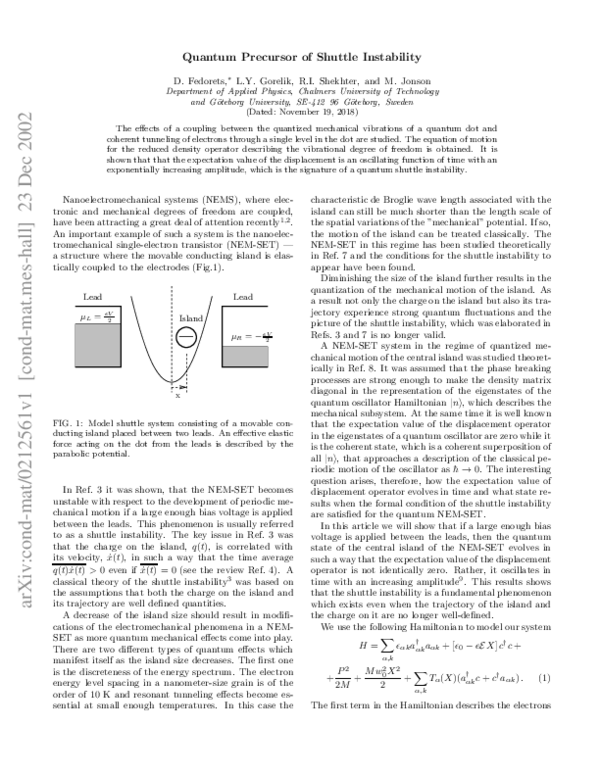 (PDF) Quantum Shuttle Instability in Quantum Dots