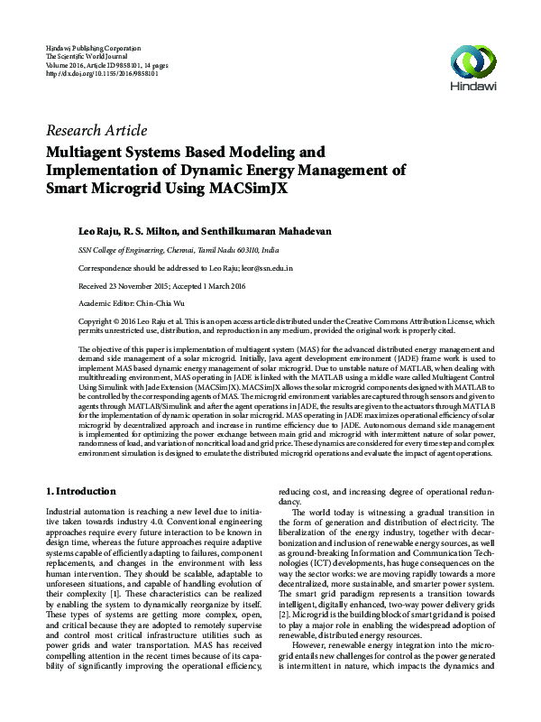 (PDF) Multiagent Systems Based Modeling and Implementation of Dynamic Energy Management of Smart ...