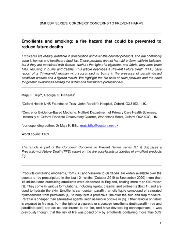 (PDF) Emollients and smoking: a fire hazard that could be prevented to ...