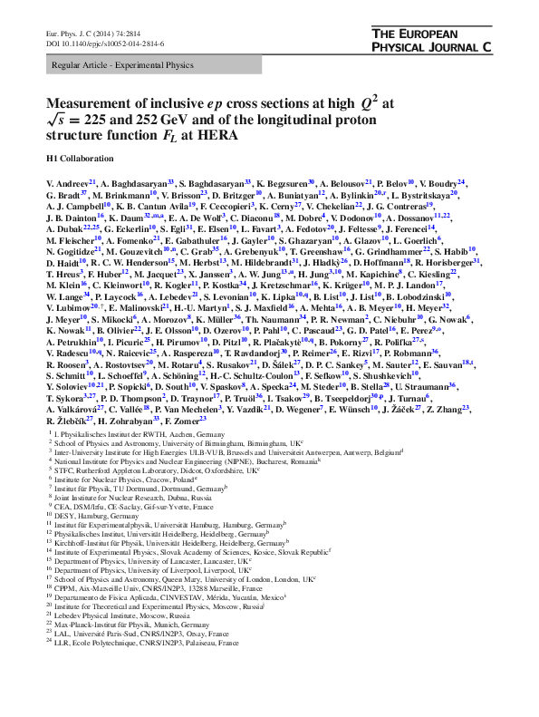 (PDF) Measurement of inclusive $$\varvec{ep}$$ e p cross sections at high $${\varvec{Q}^{2}}$$ Q ...