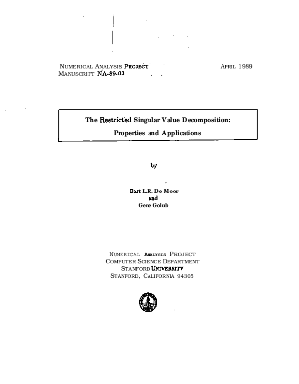 Pdf The Restricted Singular Value Decomposition Properties And Applications
