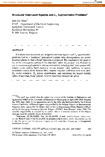 (PDF) Structured total least squares and L2 approximation problems