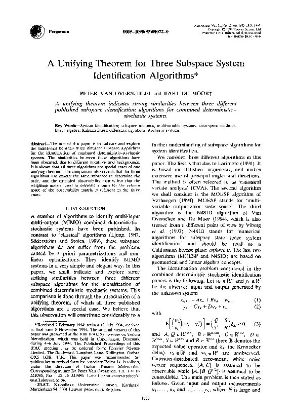 (PDF) A unifying theorem for three subspace system identification algorithms