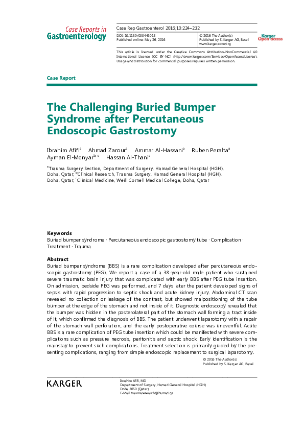 (PDF) Buried Bumper Syndrome Post-PEG: A Case Study