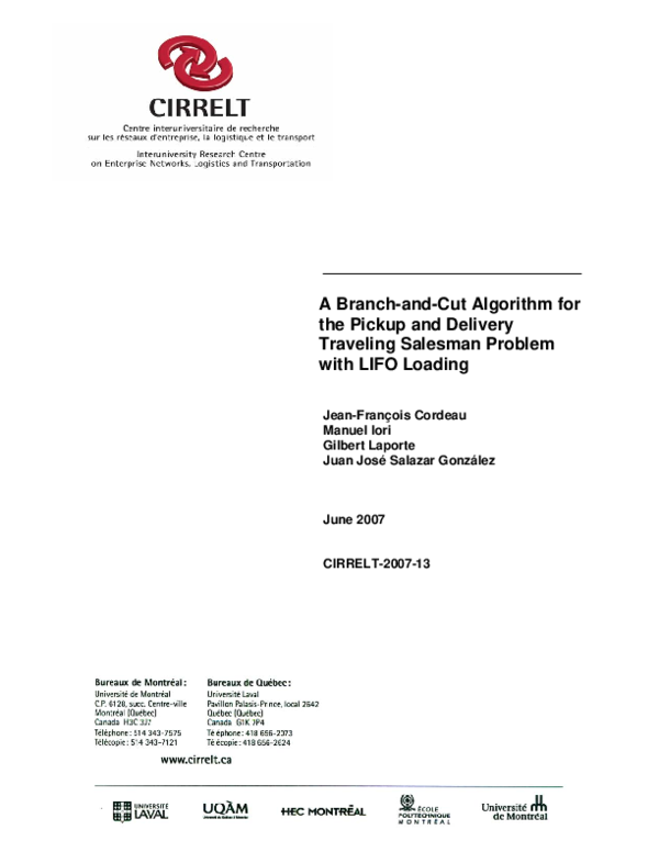 (PDF) A branch-and-cut algorithm for the pickup and delivery traveling salesman problem with ...