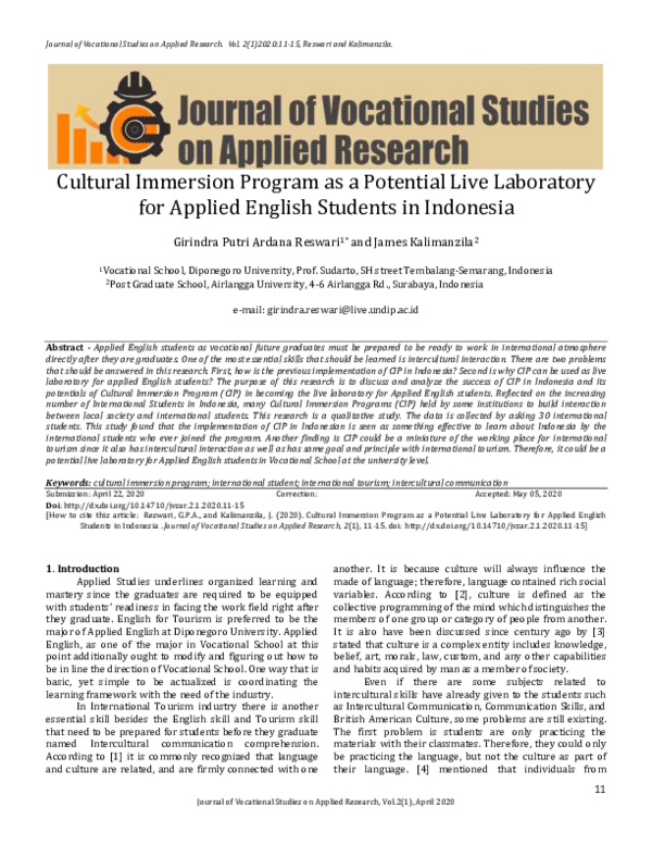 (PDF) Cultural Immersion Program as a Potential Live Laboratory for ...