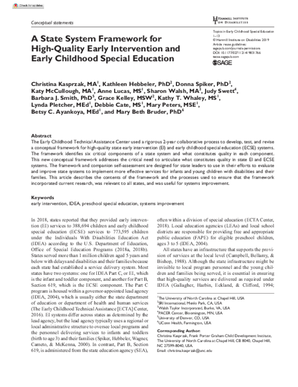 (PDF) A State System Framework for High-Quality Early Intervention and ...