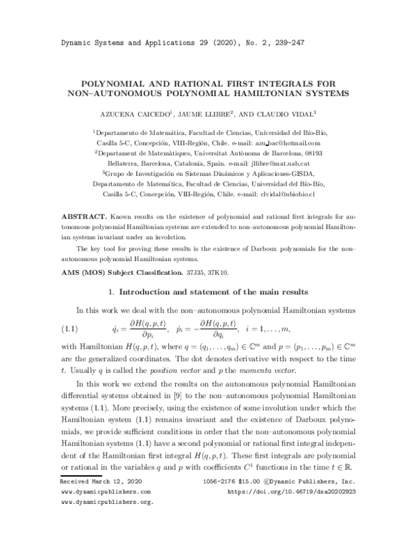 (PDF) Polynomial and Rational First Integrals for Non–Autonomous Polynomial Hamiltonian Systems