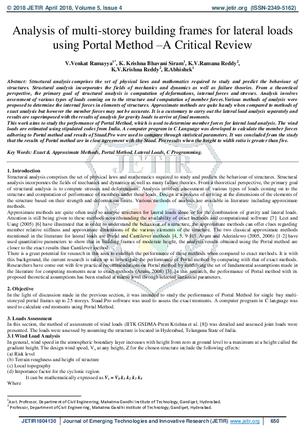 (PDF) Analysis of multi-storey building frames for lateral loads using Portal Method –A Critical ...