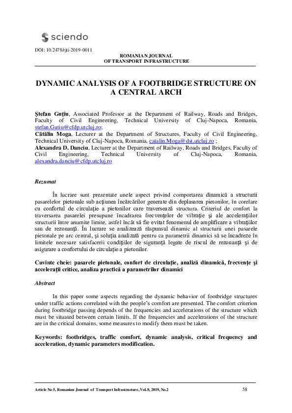 (PDF) Dynamic Analysis of a Footbridge Structure on a Central Arch