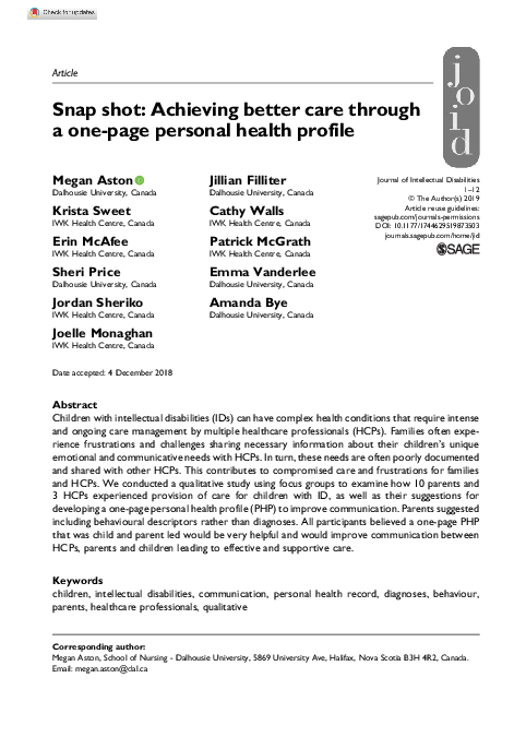 (PDF) Snap shot: Achieving better care through a one-page personal ...