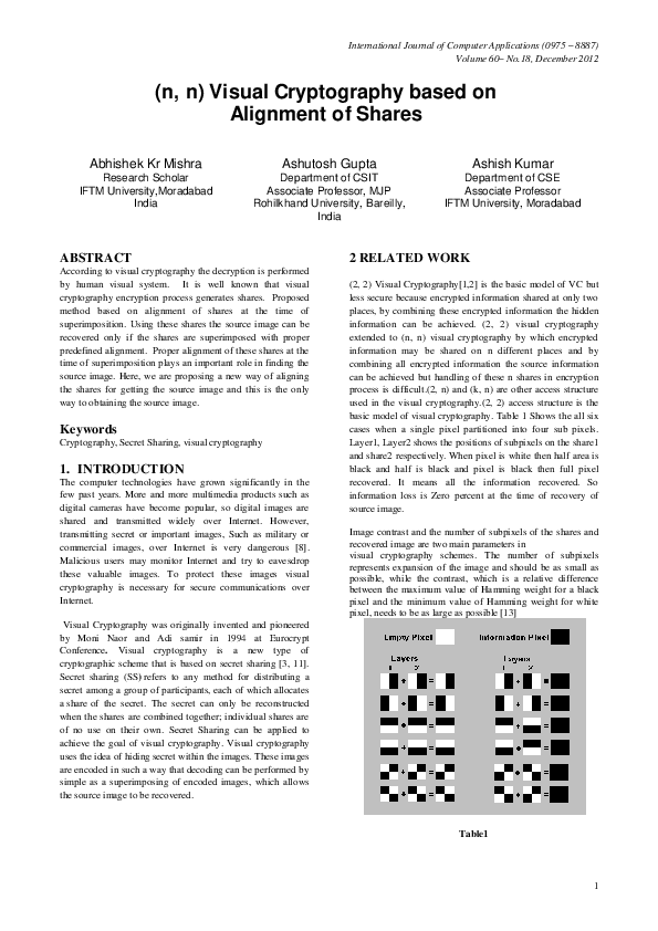 (PDF) (n, n) Visual Cryptography based on Alignment of Shares ...