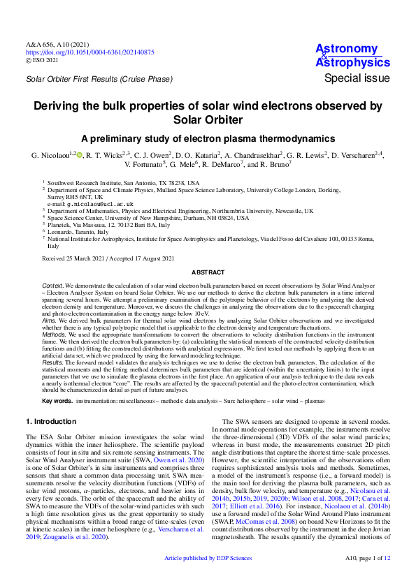 (PDF) Deriving the bulk properties of solar wind electrons observed by ...