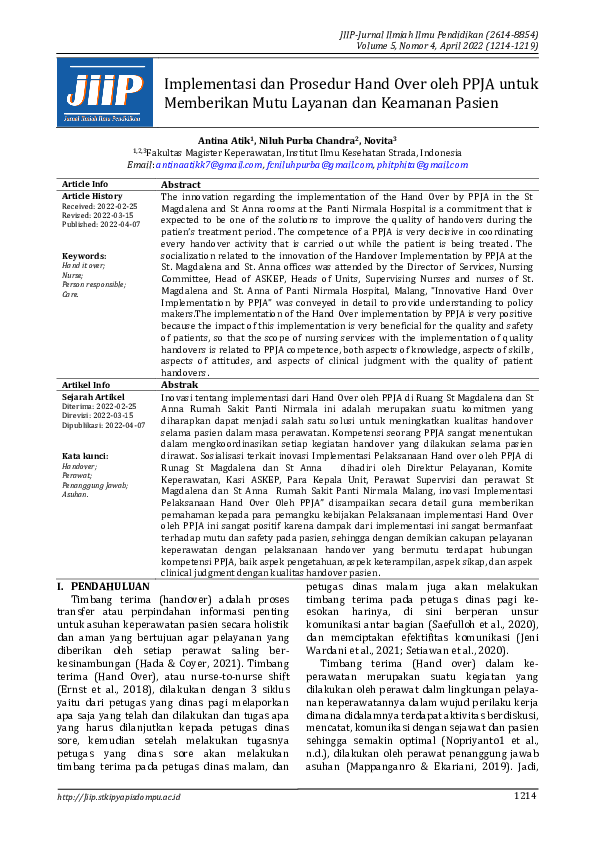 (PDF) Implementasi dan Prosedur Hand Over oleh PPJA untuk Memberikan Mutu Layanan dan Keamanan ...