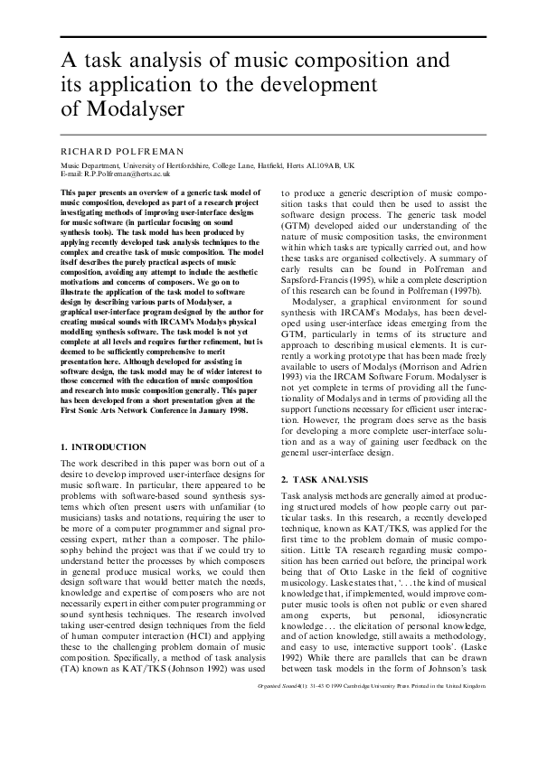 (PDF) A task analysis of music composition and its application to the ...