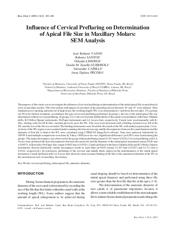 (PDF) 181Preflaring on determination of apical file size Influence of ...