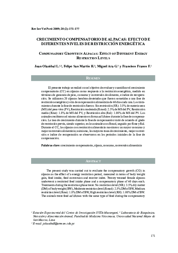 (PDF) Crecimiento Compensatorio De Alpacas: Efecto De Diferentes ...