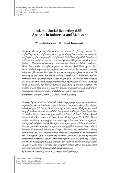 Islamic Social Reporting (Isr) Analysis in Indonesia and Malaysia