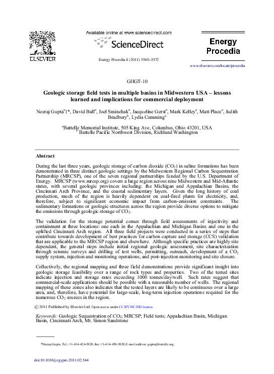 (PDF) Geologic storage field tests in multiple basins in Midwestern USA ...