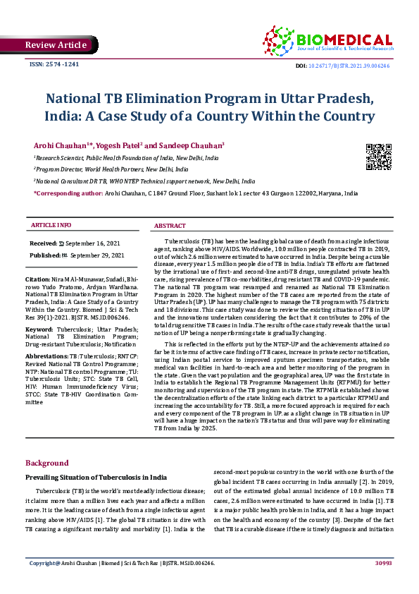 (PDF) National TB Elimination Program in Uttar Pradesh, India: A Case ...