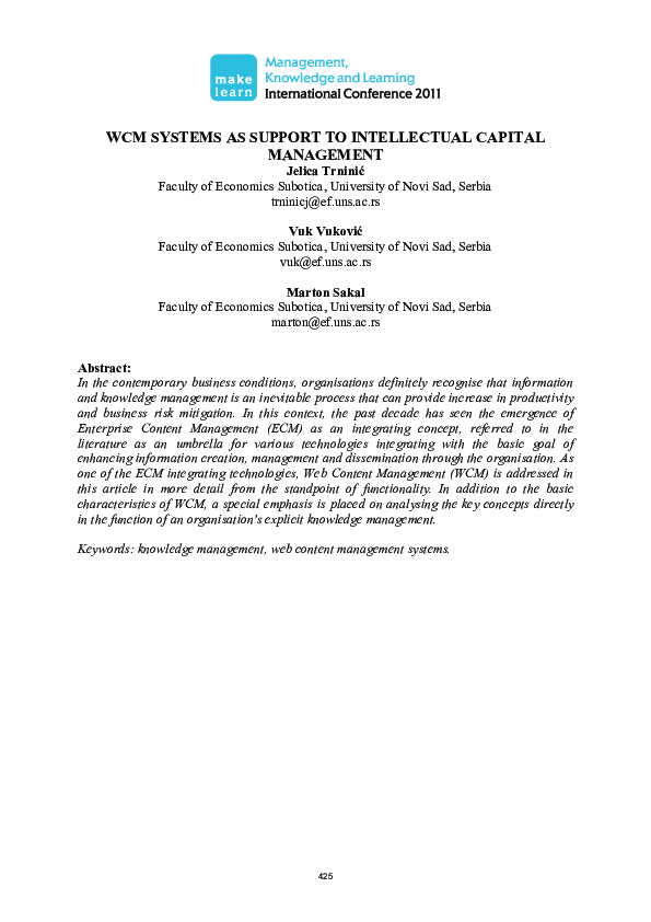 (PDF) WCM Systems as Support to Intellectual Capital Management