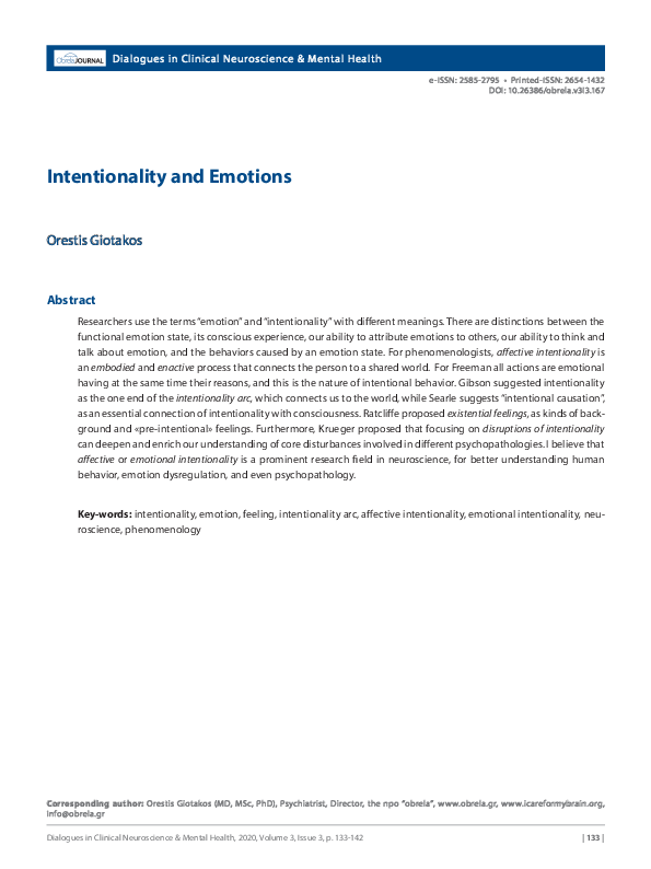 (PDF) Intentionality and Emotions