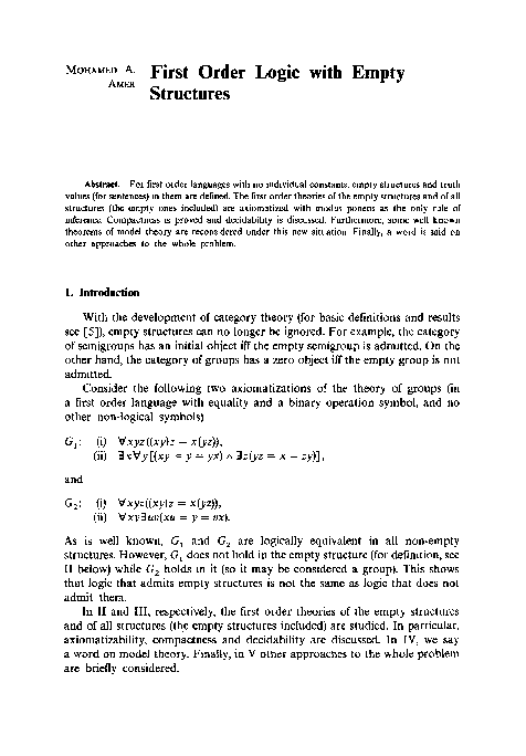 (PDF) First order logic with empty structures