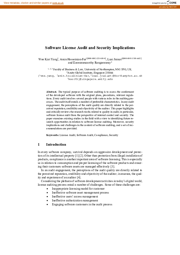 (PDF) Software License Audit and Security Implications