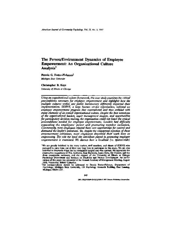 (PDF) The Person/Environment Dynamics of Employee Empowerment: An ...