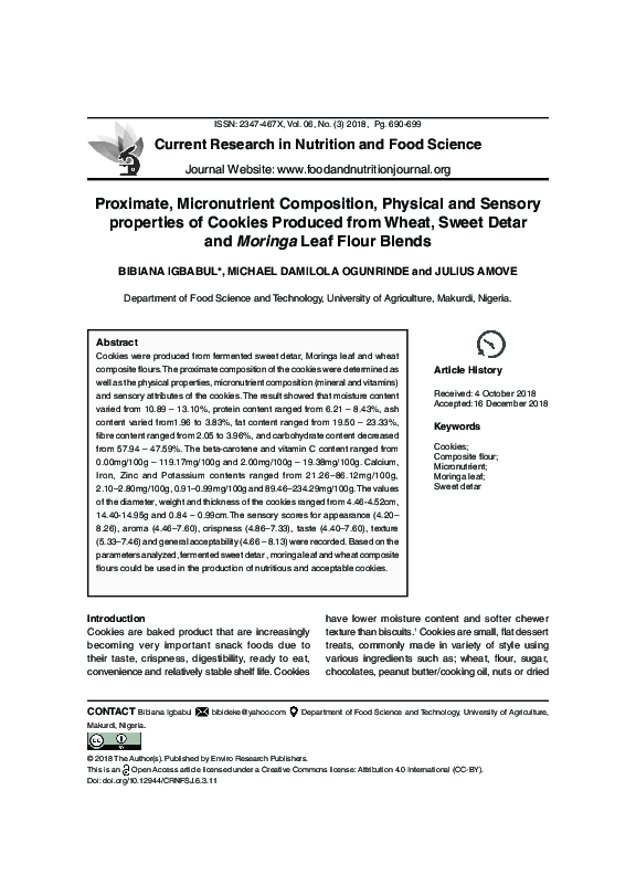 (PDF) Proximate, Micronutrient Composition, Physical and Sensory ...
