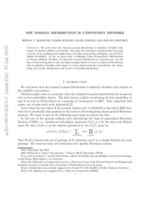 (PDF) The normal distribution is ⊞-infinitely divisible
