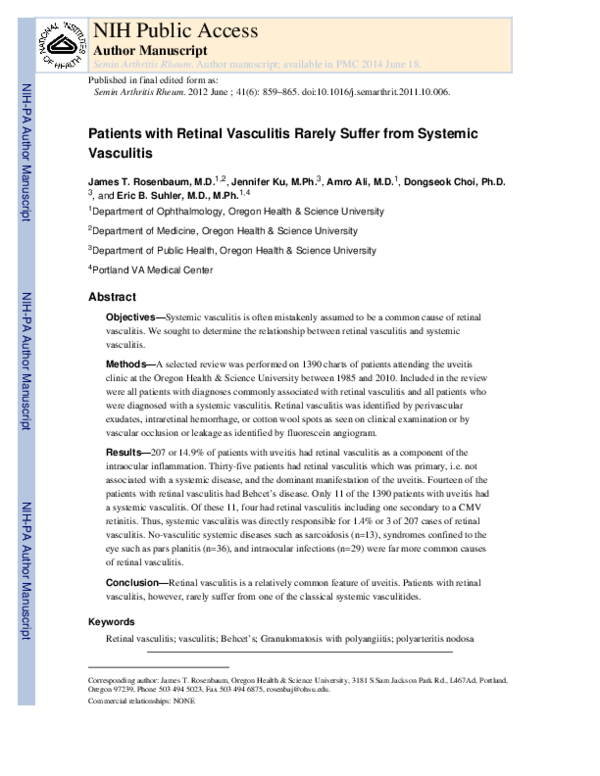 (PDF) Patients with retinal vasculitis rarely suffer from systemic ...
