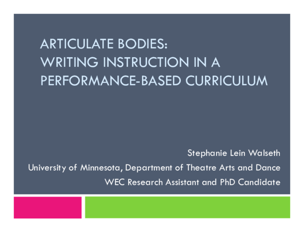 (PDF) Articulate Bodies: Writing Instruction in a Performance-Based ...