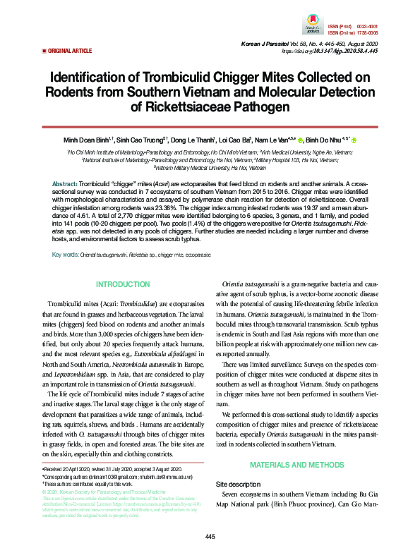 (PDF) Identification of Trombiculid Chigger Mites Collected on Rodents ...