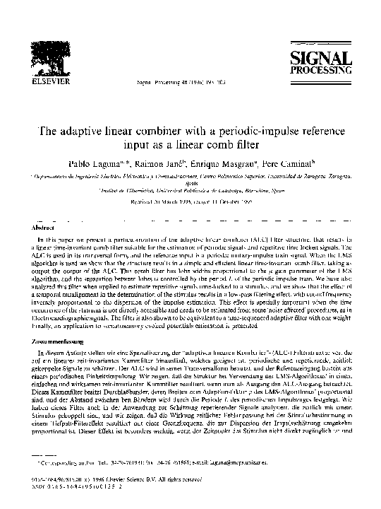 Pdf The Adaptive Linear Combiner With A Periodic Impulse Reference Input As A Linear Comb Filter